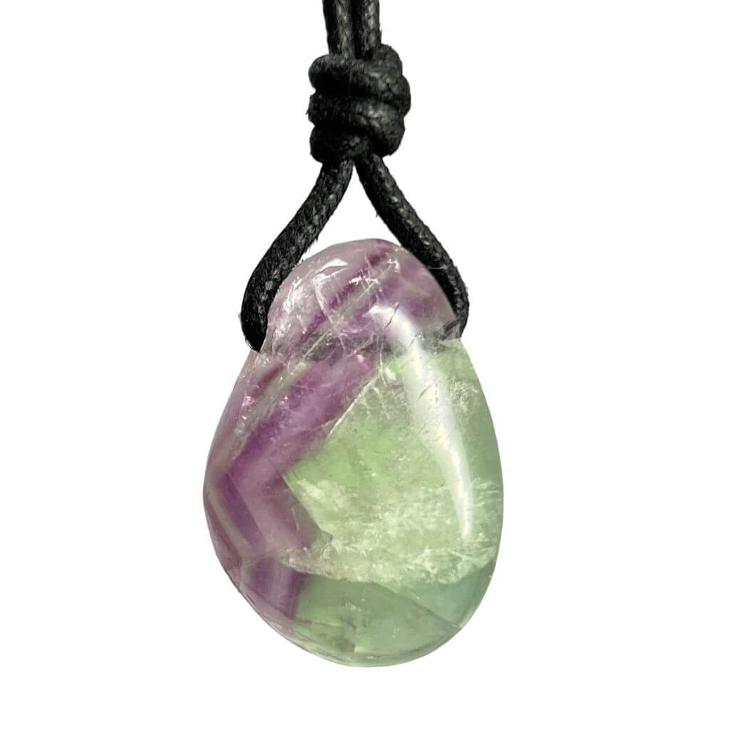 Fluorite Pendant Necklace Serene Beauty Luck Strings Distressed Leather